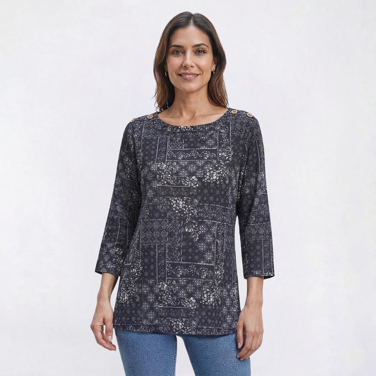 Click here for Plus Size Emily Daniels Geometric Button Shoulder... prices